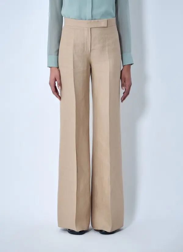 Max Mara High-waisted Wide-leg Textured Linen Trousers - Cream