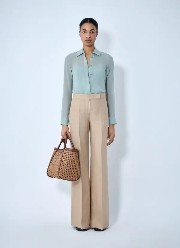 Max Mara High-waisted Wide-leg Textured Linen Trousers - Cream