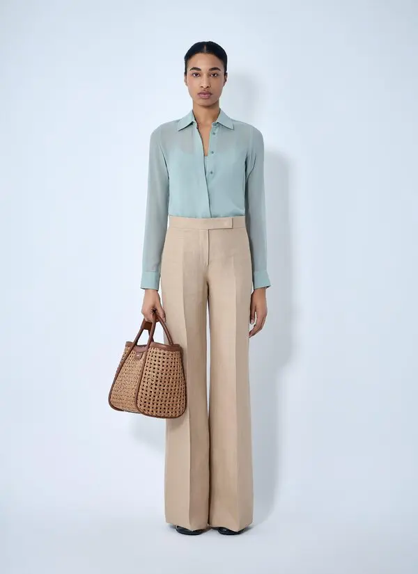 Max Mara High-waisted Wide-leg Textured Linen Trousers