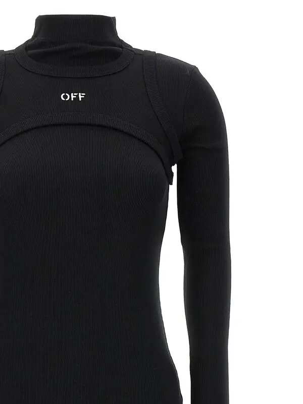 Off-White Off Stamp Ribbed Long Sleeve Dress - Black