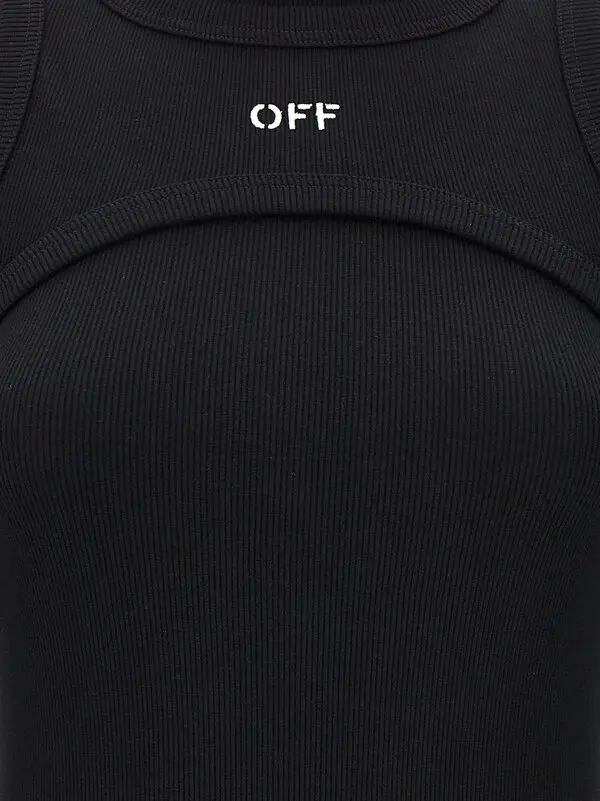 Off-White Off Stamp Ribbed Long Sleeve Dress - Black