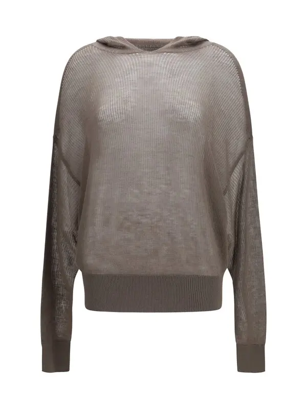 Rick Owens Semi-sheer Knit Hoodie With Ribbed Details