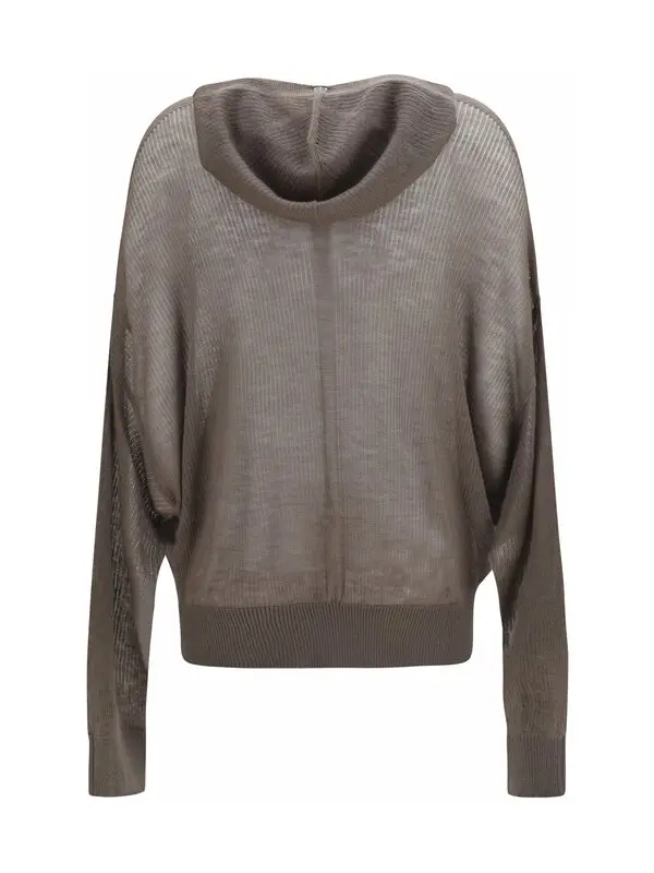Rick Owens Semi-sheer Knit Hoodie With Ribbed Details