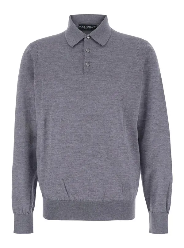 Dolce & Gabbana Grey Polo Shirt With Classic Collar And Tonal Logo Embroidery On The Front In Wool - Multicolor