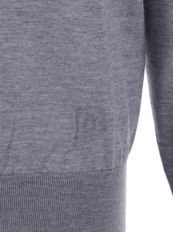 Dolce & Gabbana Grey Polo Shirt With Classic Collar And Tonal Logo Embroidery On The Front In Wool - Multicolor