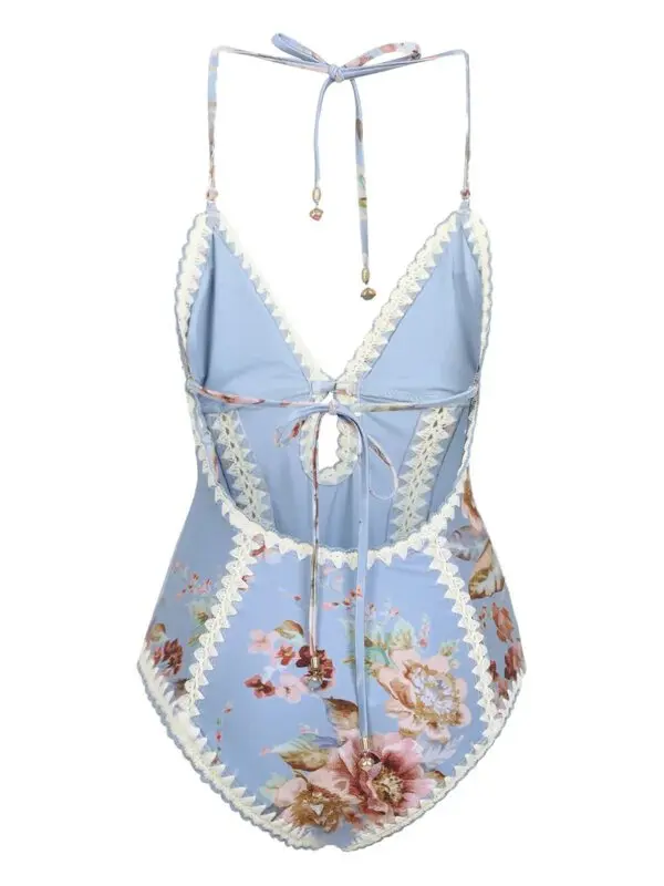 Zimmermann Awaken Crochet Keyhole One Piece Swimsuit - Blue