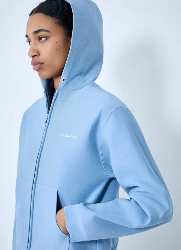 Balenciaga Zip-up Hoodie With Drawstring Hood - Blue