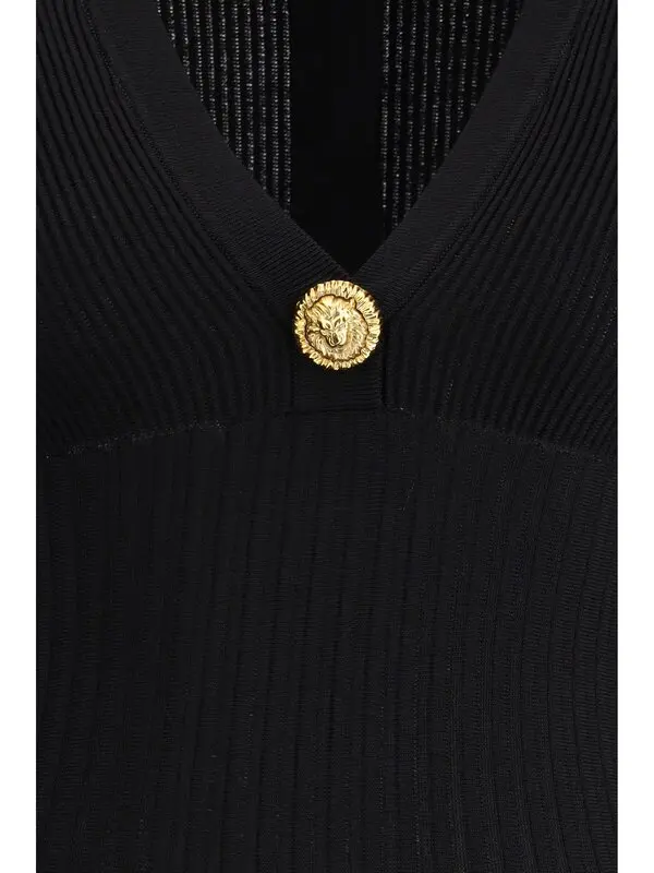 Balmain Flared Knit Mini Dress With Lion Head Button