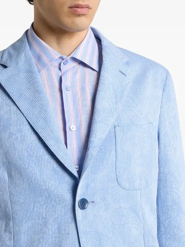 Etro Single-breasted Striped Cotton Jacket With Paisley Motif