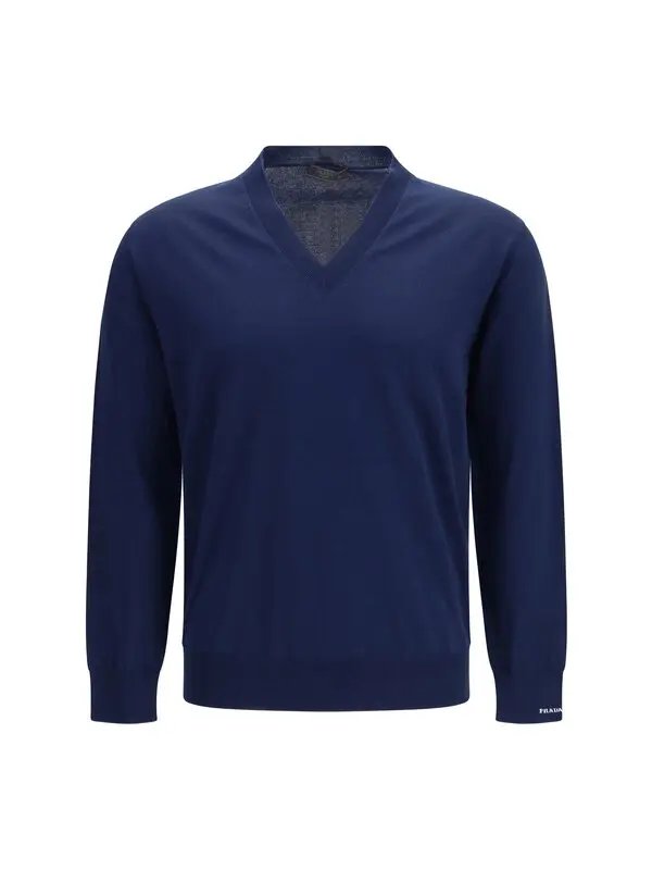 Prada Cotton V-neck Sweater - Blue