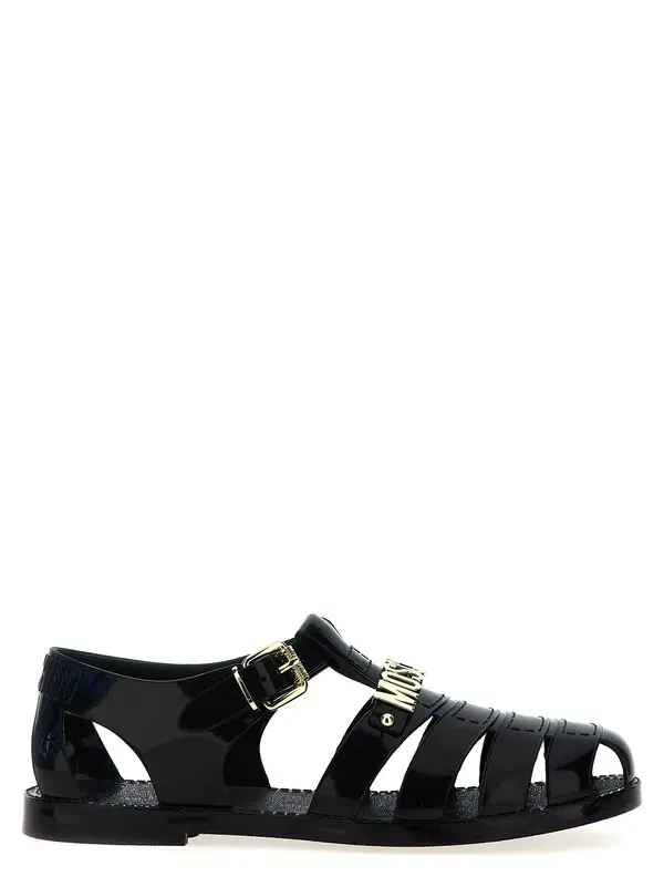 Moschino Jelly Sandals With Metal Logo - Black