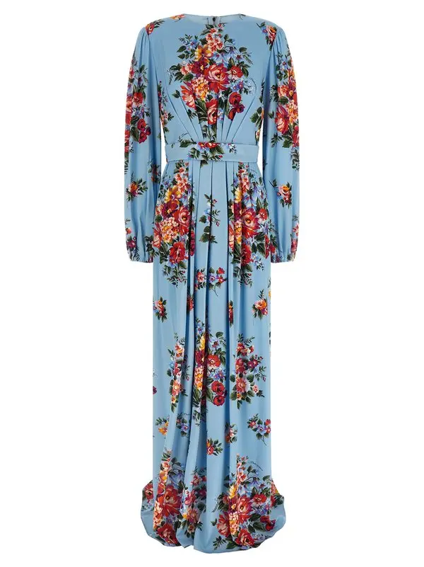 Dolce & Gabbana Mazzo Di Fiori" Print Silk Charmeuse Maxi Dress - Blue