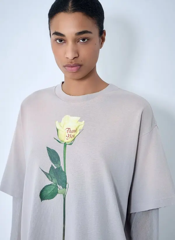 Acne Studios Layered Floral Graphic T-shirt - Gray