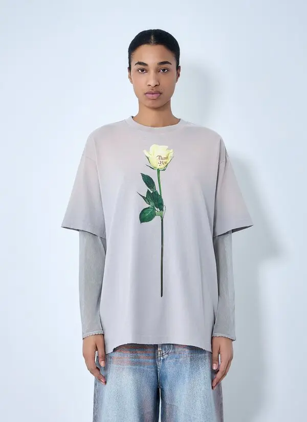 Acne Studios Layered Floral Graphic T-shirt - Gray