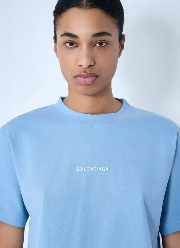 Balenciaga Medium Fit T-shirt With Logo Motif - Blue