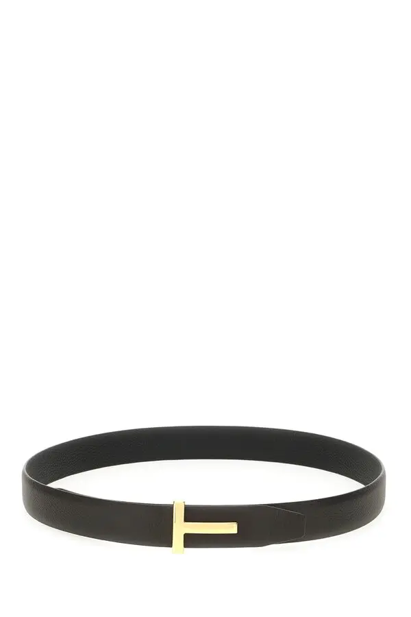 TOM FORD Leather Belt With Gold Tone "t" Buckle