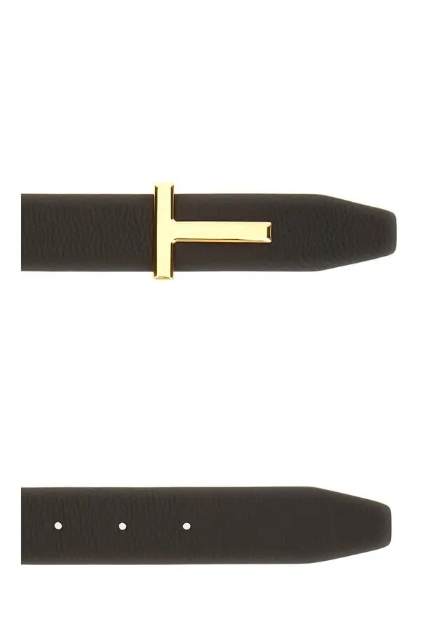 TOM FORD Leather Belt With Gold Tone "t" Buckle