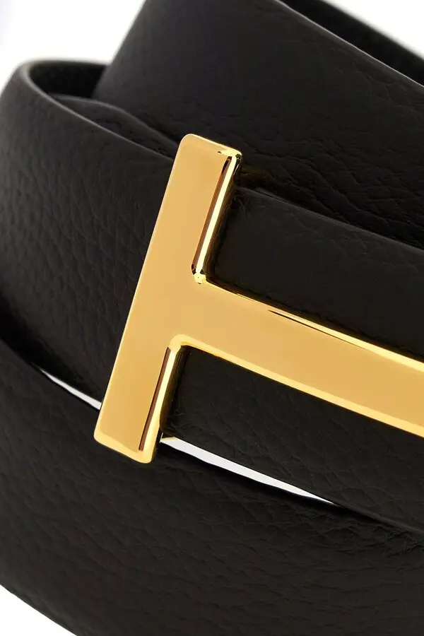 TOM FORD Leather Belt With Gold Tone "t" Buckle