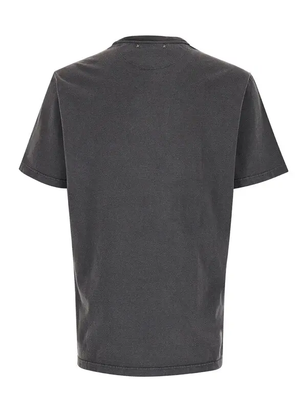GOLDEN GOOSE Grey Crewneck T-shirt With Logo On The Front And Logo Patch On The Front In Cotton