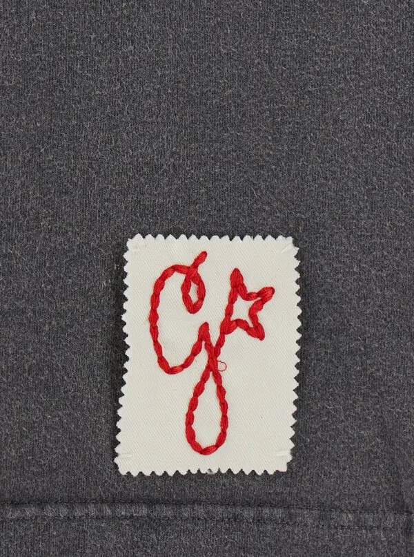 GOLDEN GOOSE Grey Crewneck T-shirt With Logo On The Front And Logo Patch On The Front In Cotton