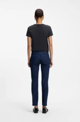 BOSS Slim-fit T-shirt In Cotton-silk Blend With Embroidered Logo - Dark Blue