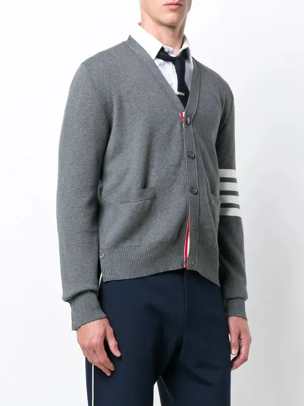 Thom Browne 4-bar V-neck Cotton Cardigan