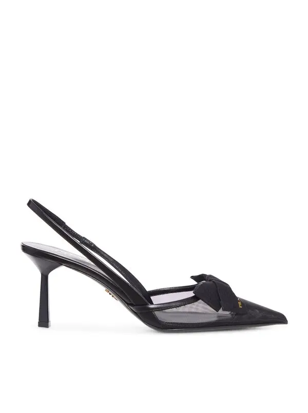 Prada Mesh Bow Slingback Pumps - Black