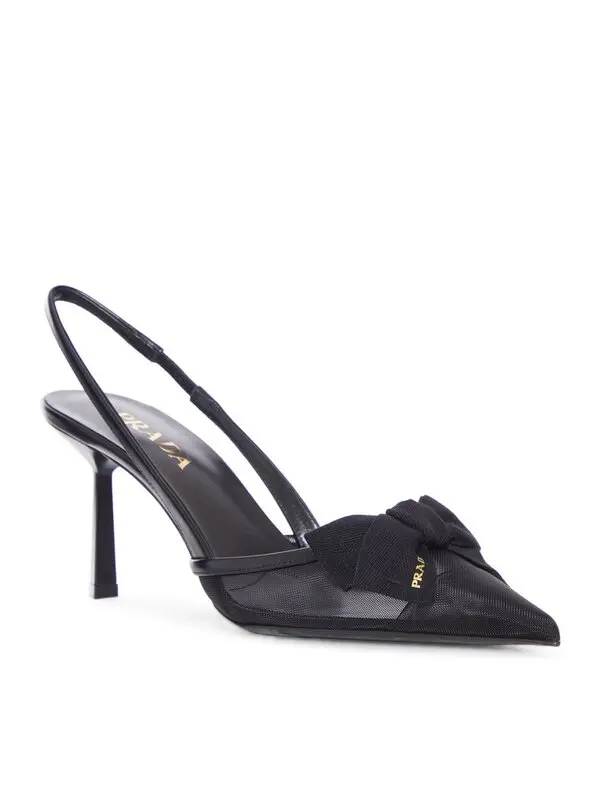 Prada Mesh Bow Slingback Pumps - Black