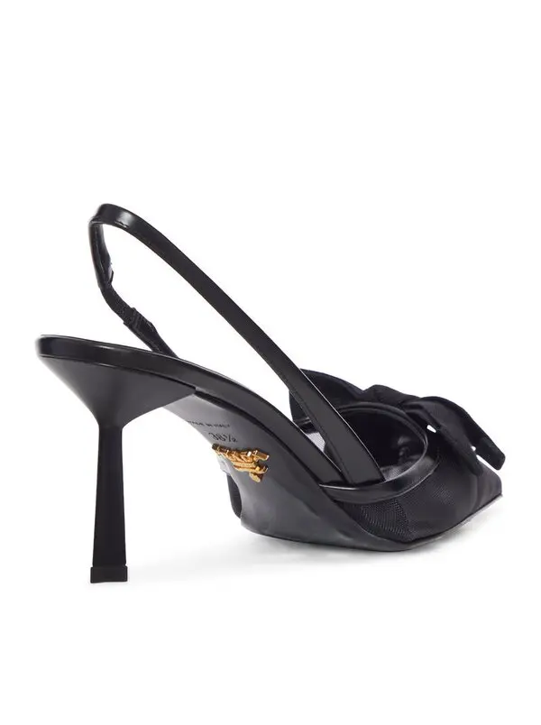 Prada Mesh Bow Slingback Pumps - Black