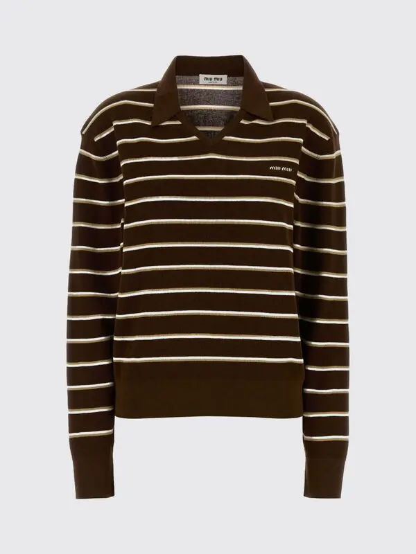 Miu Miu Striped Knit Polo Shirt - Brown
