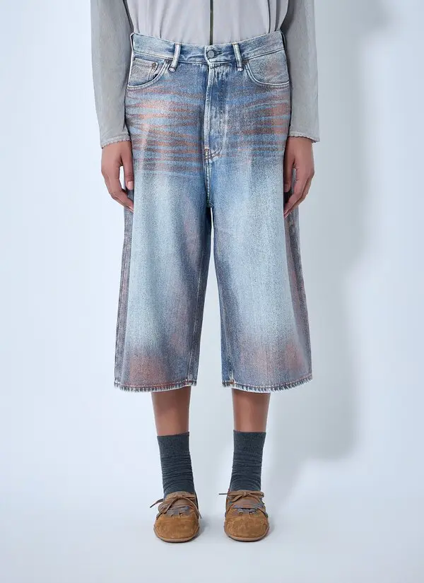 Acne Studios Mid Rise Wide-leg Culotte Denim Shorts - Blue