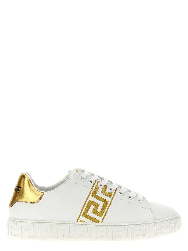 Versace Greca Embroidered Leather Lace-up Sneakers - Gold