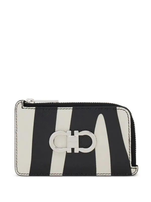 FERRAGAMO Zebra-print Cardholder With Zip - Black