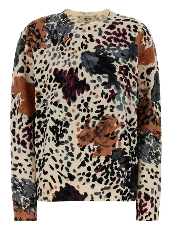 Fendi Wool And Cashmere Pullover With Falena Print - White