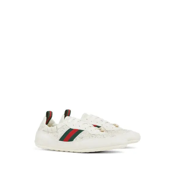 Gucci Lace-up Trainers With Stripe Detail - Cream