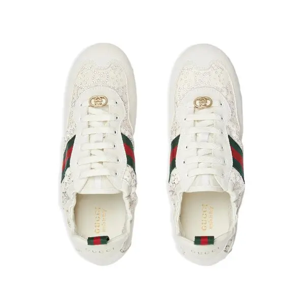 Gucci Lace-up Trainers With Stripe Detail - Cream