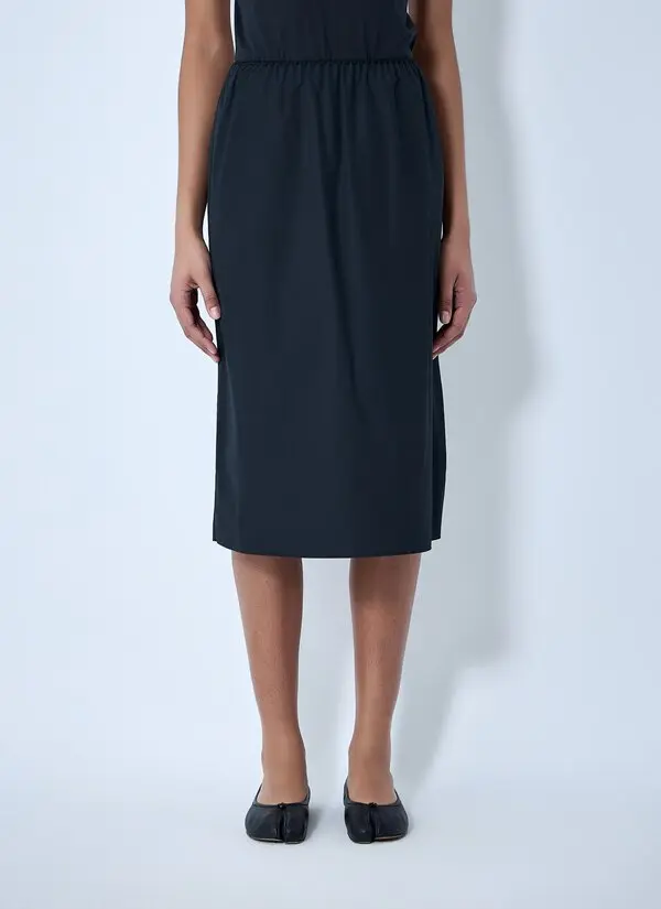 RIER Elasticated Waist Midi Skirt In Popeline - Black