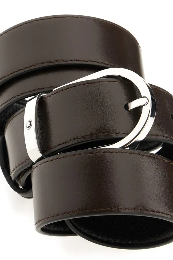 Montblanc Leather Belt With Silver-tone Buckle - Multicolor