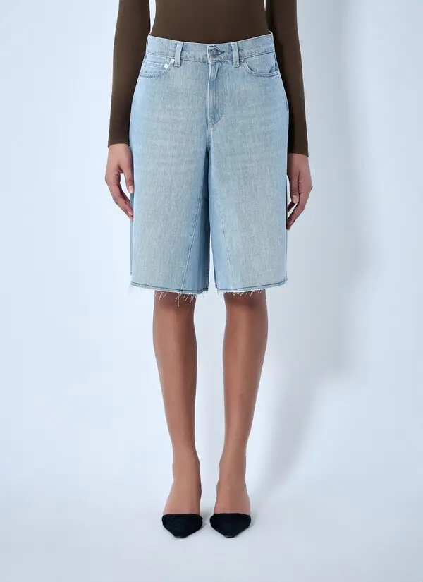 Our Legacy Midi Denim Shorts With Raw Hem - Blue