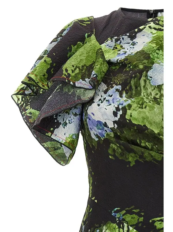 Victoria Beckham Floral Print Mini Dress With Cape Sleeves - Multicolor