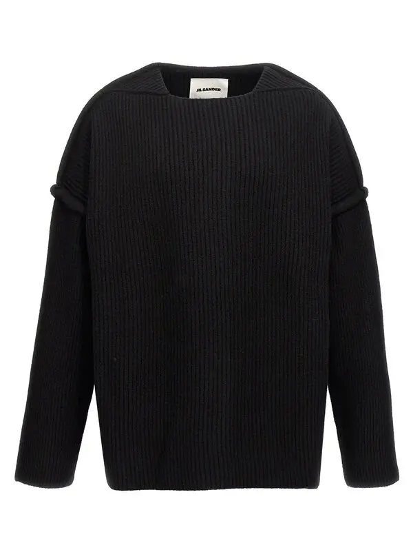 JIL SANDER Ribbed Wool Sweater With Geometric Neckline