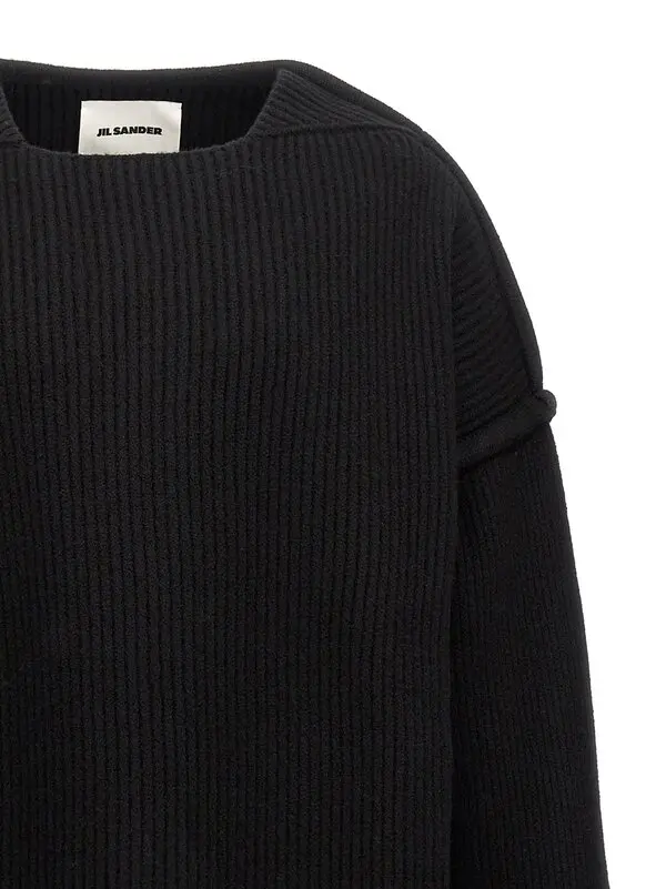 JIL SANDER Ribbed Wool Sweater With Geometric Neckline