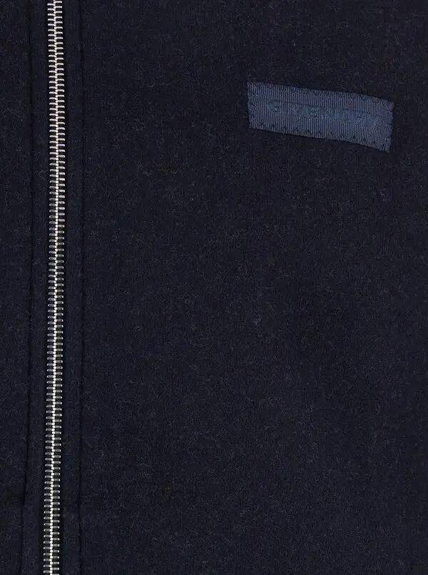 Givenchy Wool Cashmere Blend High Neck Zip-up Jacket With Logo Patch - Multicolor
