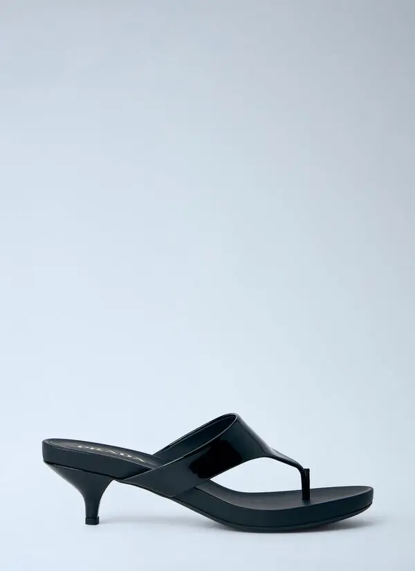 Prada Patent Leather Kitten Heel Thong Sandals