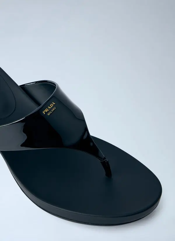 Prada Patent Leather Kitten Heel Thong Sandals