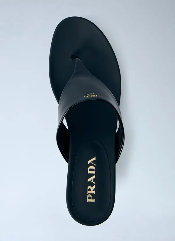 Prada Patent Leather Kitten Heel Thong Sandals