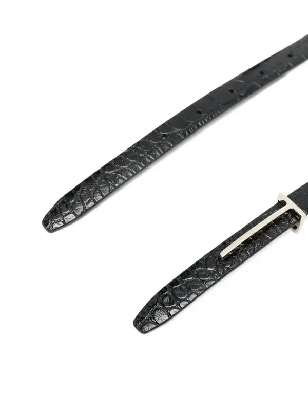 TOM FORD Shiny Stamped Crocodile Leather Slim T Belt
