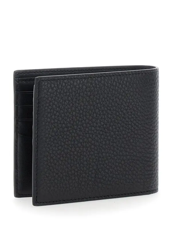 Givenchy Bi-fold Wallet With Logo Lettering On The Front In Black Pebbled Leather For - Multicolor