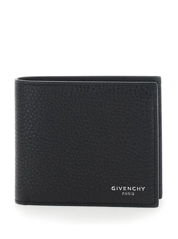 Givenchy Bi-fold Wallet With Logo Lettering On The Front In Black Pebbled Leather For - Multicolor