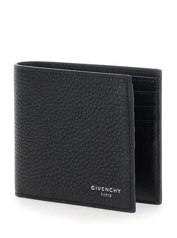 Givenchy Bi-fold Wallet With Logo Lettering On The Front In Black Pebbled Leather For - Multicolor